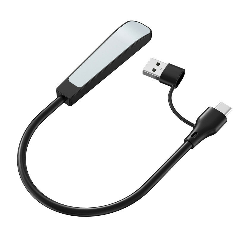 2-в-1 мини USB LED подсветка-ночник, настольная лампа для студентов с гибким шлангом для телефона, OTG, черный