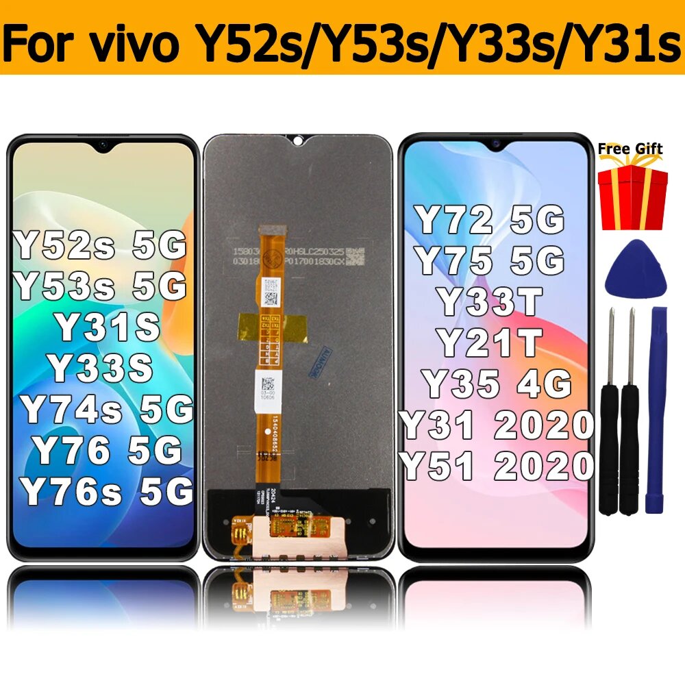 Дисплей LCD с тачскрином для VIVO Y52s Y53s Y76 Y76S Y72 Y75 Y74S 5G, а также для Vivo Y31 Y51 Y3s 2020 Y31s Y33S – Запчасть для ремонта LCD