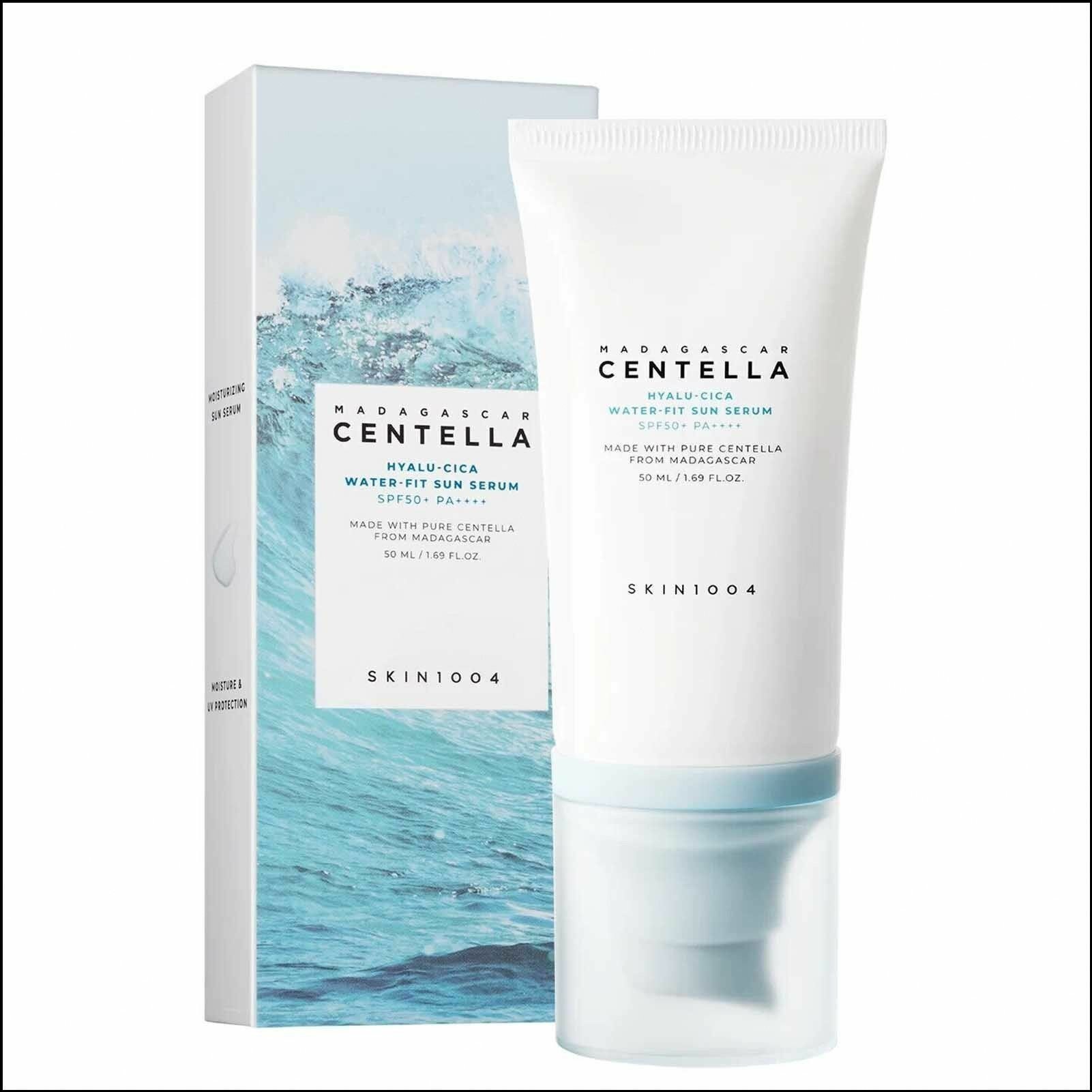Эксклюзивная солнцезащитная сыворотка для лица SPF 50 Skin1004 с мадагаскарской центеллой и гиалуроновой кислотой, объем 50 мл, представлена в формате Water Fit центелла гиалуроновая кислота SPF50 50 мл Water Fit