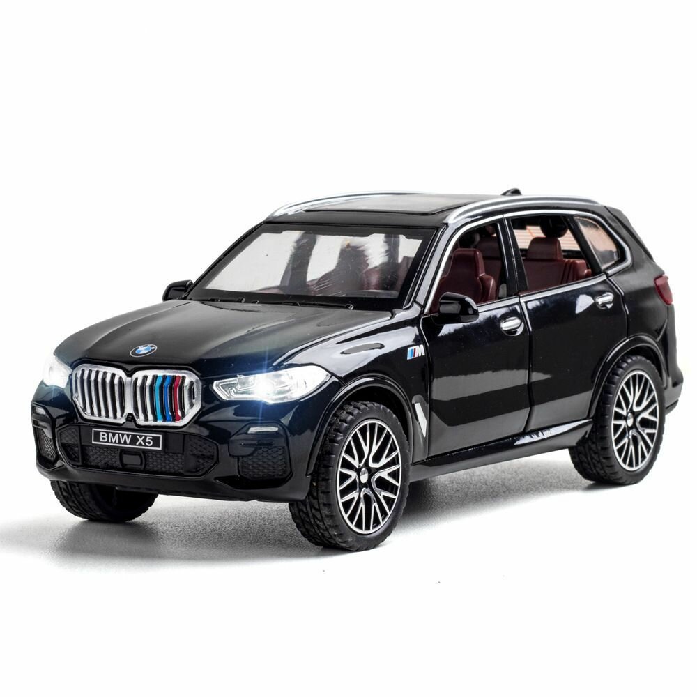 Коллекционная машинка 1:32 BMW X5 черная, открывающиеся двери, капот, багажник, свет фар