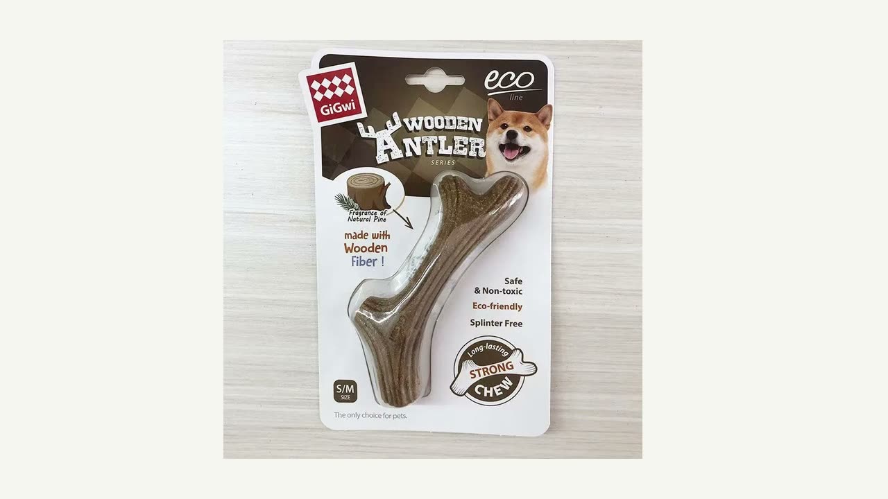 GiGwi Wooden Antler S/M Жевательная игрушка для собак из каучука и дерева, для здоровья зубов — фото 1