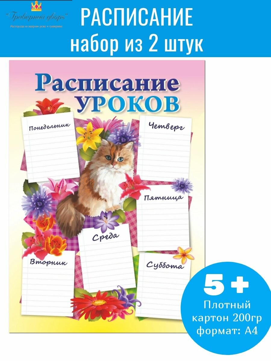 Расписание уроков "Граверный дворЪ", формат А4, для школьников, 2 шт