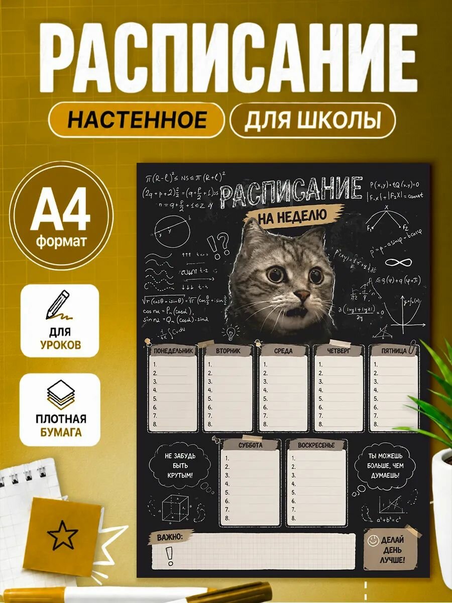 Расписание настенное вертикальное Кот