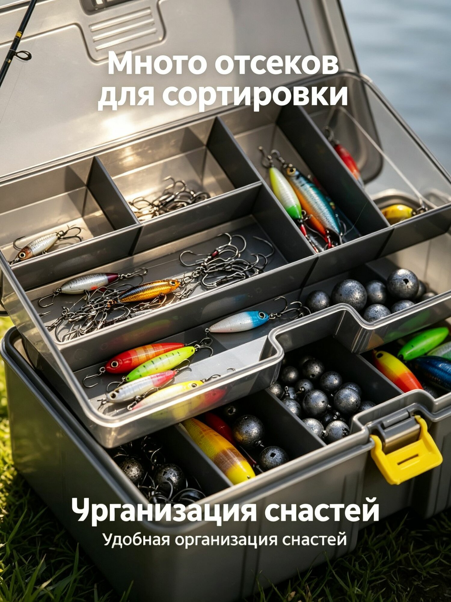 Многоотсекной пластиковый ящик для рыболовных снастей, органайзер для крючков, блесен, грузил и мормышек для всех видов рыбалки