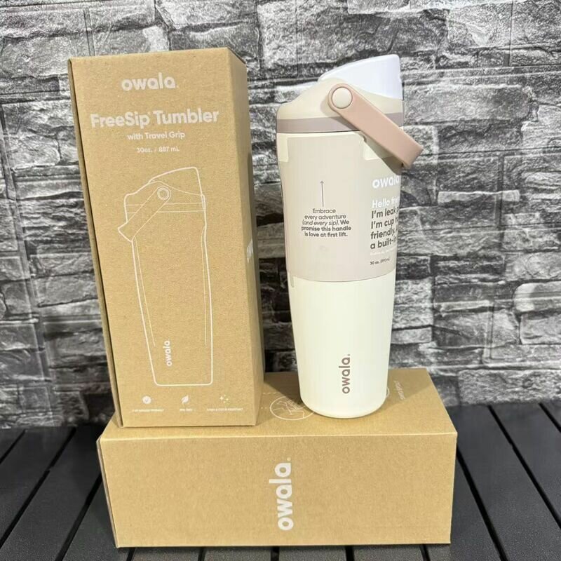 Термокружка Owala FreeSip 30oz изолированная бутылка для воды кремово-белая
