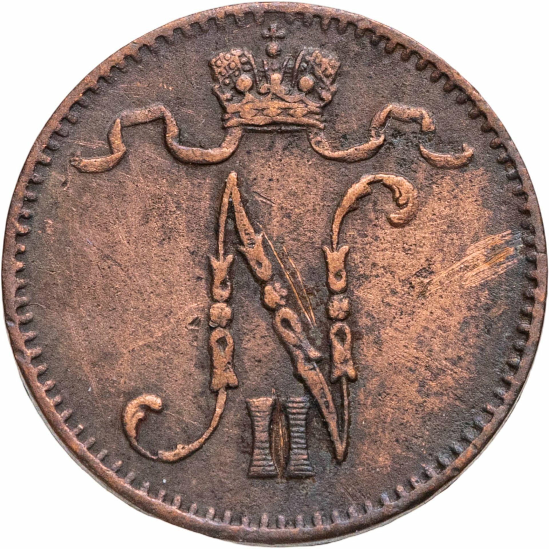 1 пенни penni 1906 Российская Финляндия, Медь, в сохранности VF