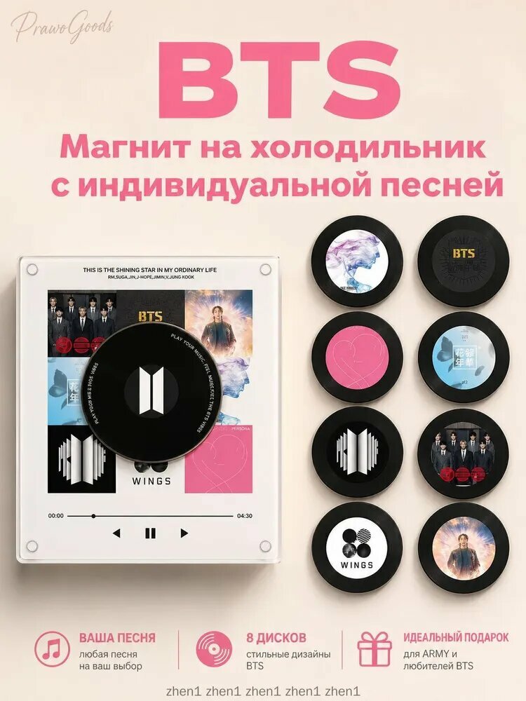 Магнит на холодильник с 9 дисками и индивидуальной песней BTS/мини проигрыватель на холодильник
