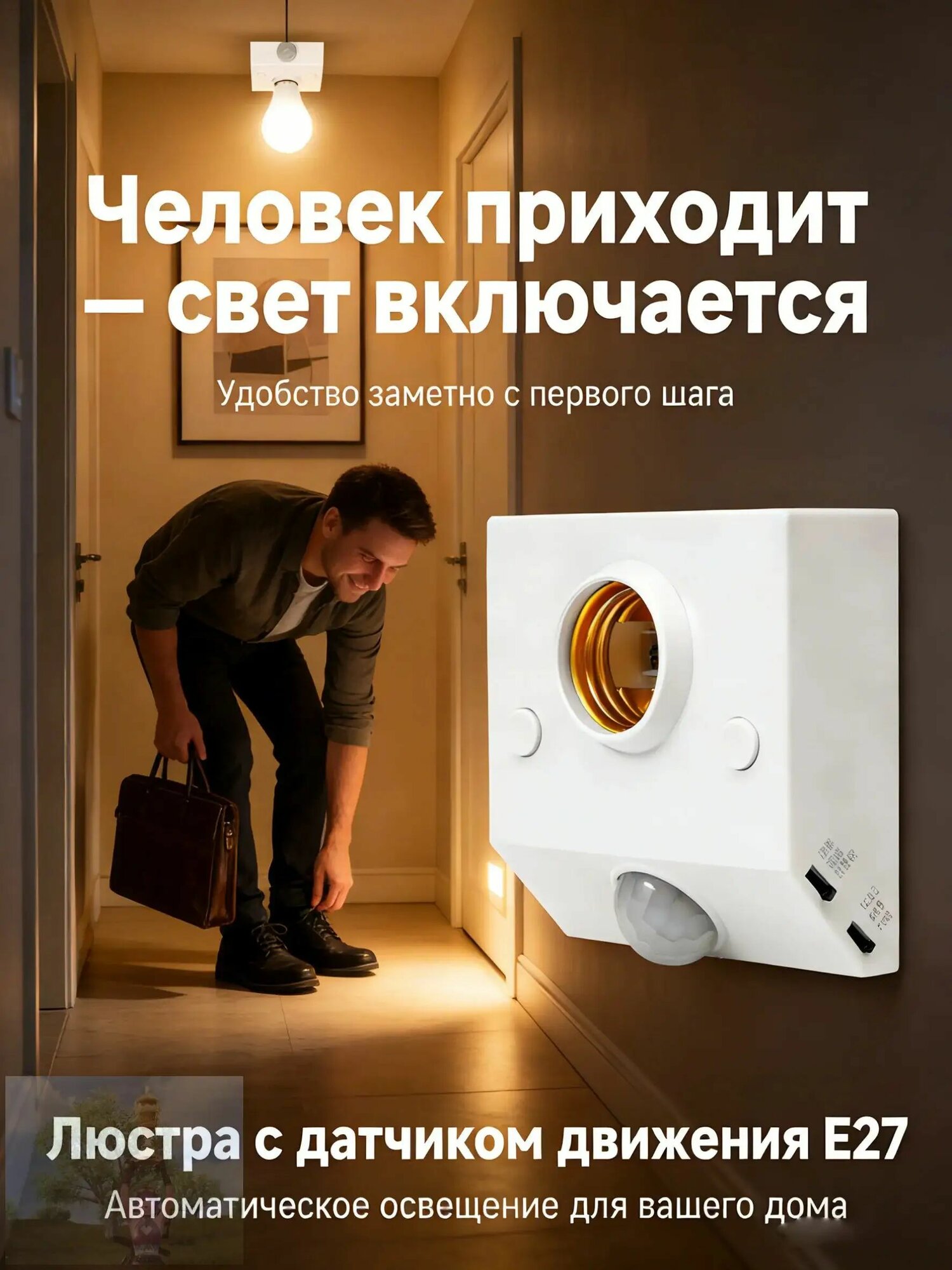 Умный патрон E27 с датчиком движения, автоматическое освещение 110-240V