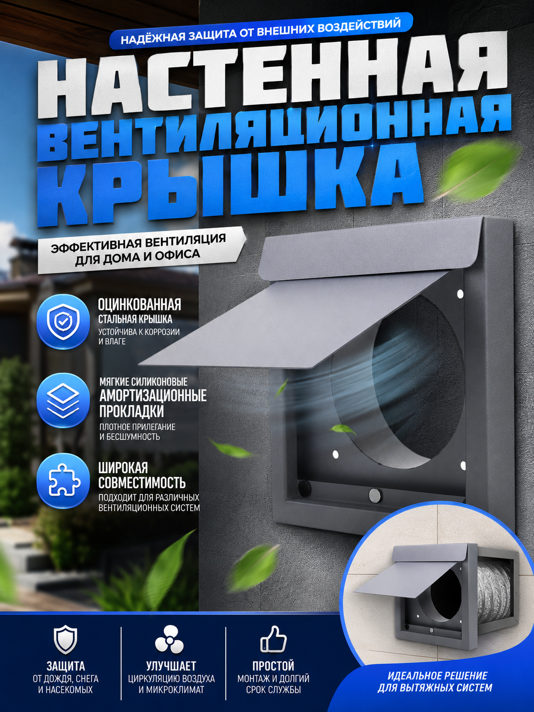 Вентиляционная решетка для сушилки белья металлическая с откидной заслонкой, уличный выход диаметром 4 дюйма для вывода воздуха