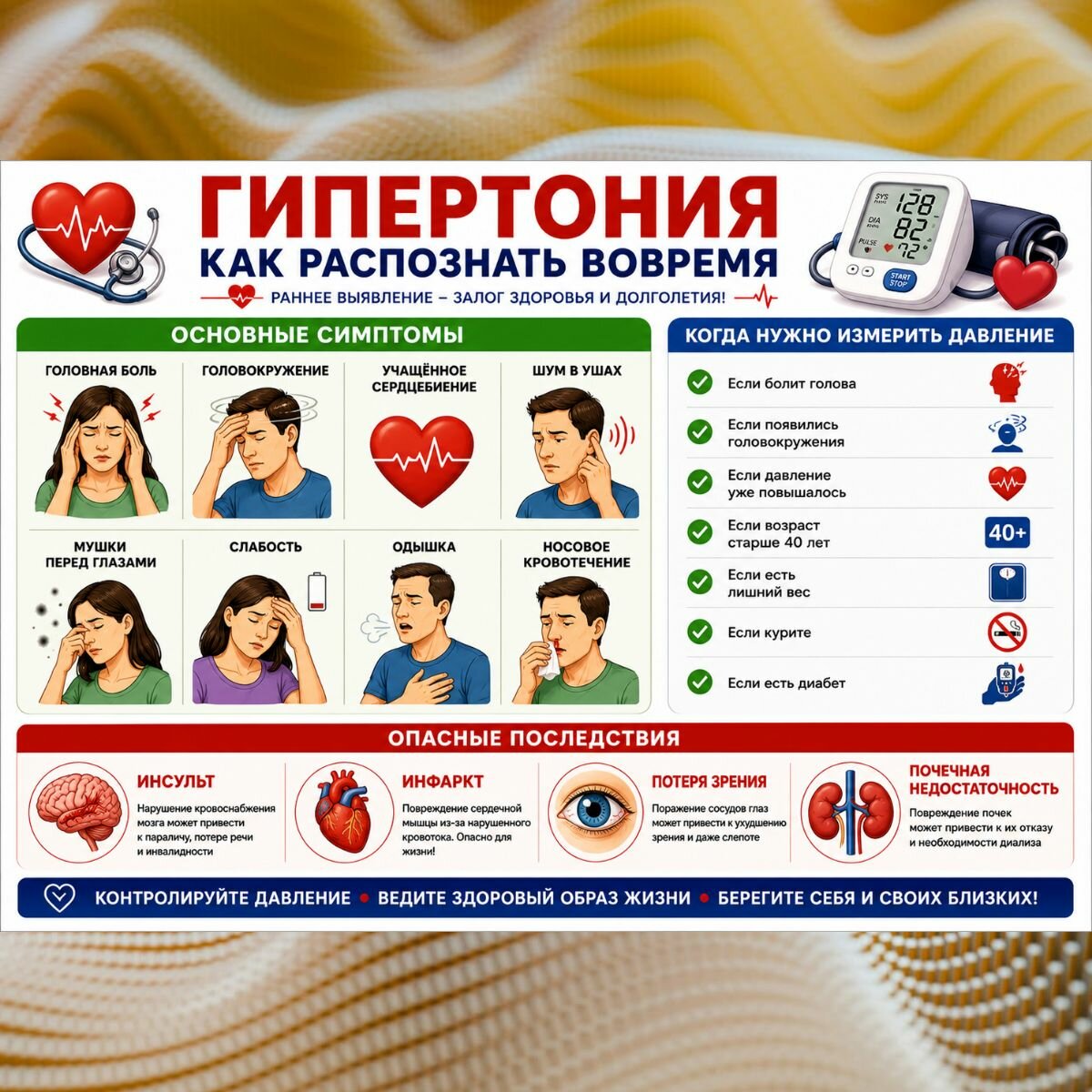 Комплект плакатов Гипертония 2 шт. А3. Как распознать вовремя. Профилактика .