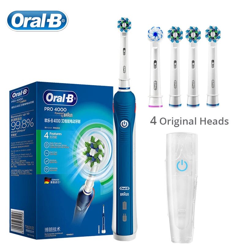 Oral B Pro 4000 Blue, 4 головки