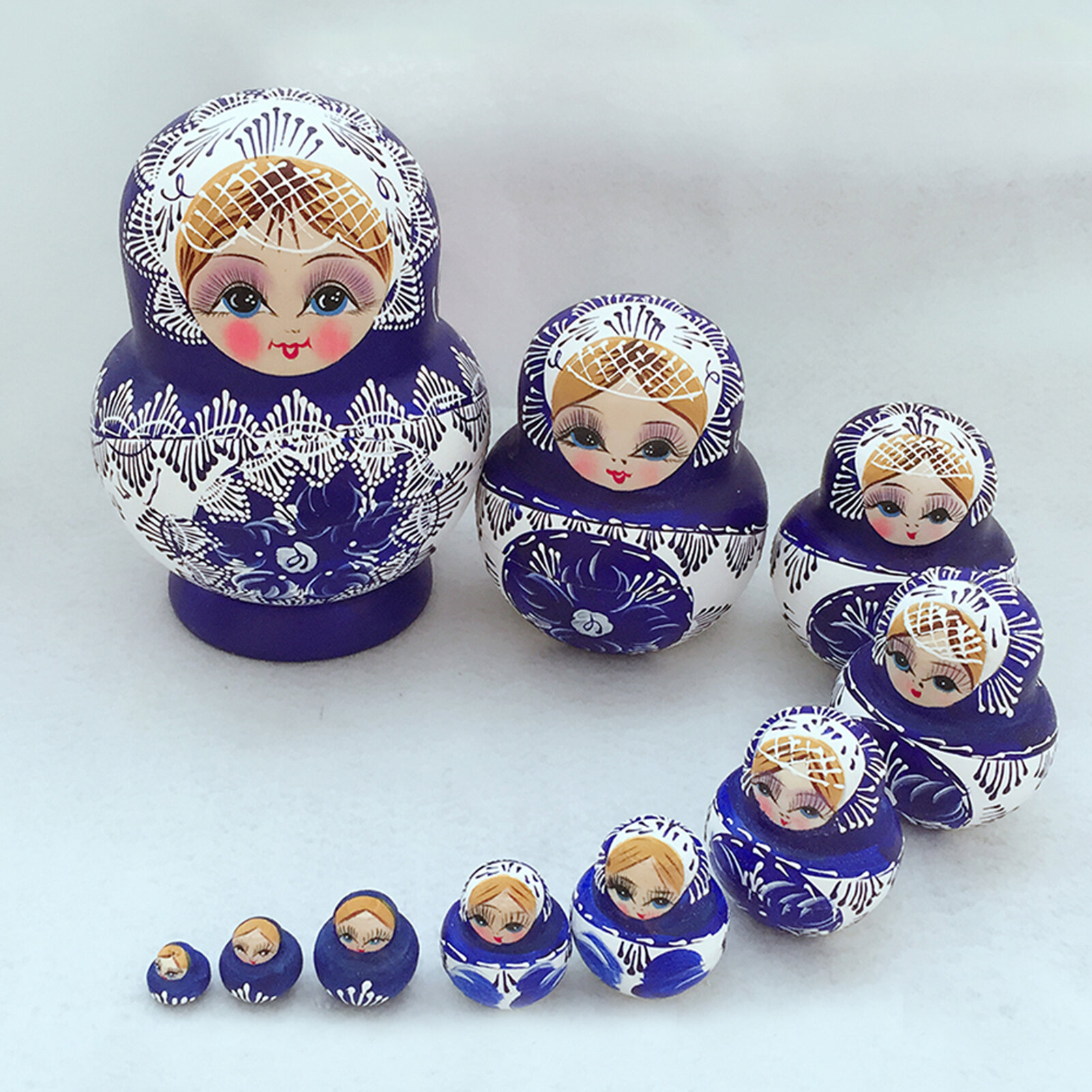 Матрешка Гжель деревянная, 10 предметов, ручная роспись, сувенир