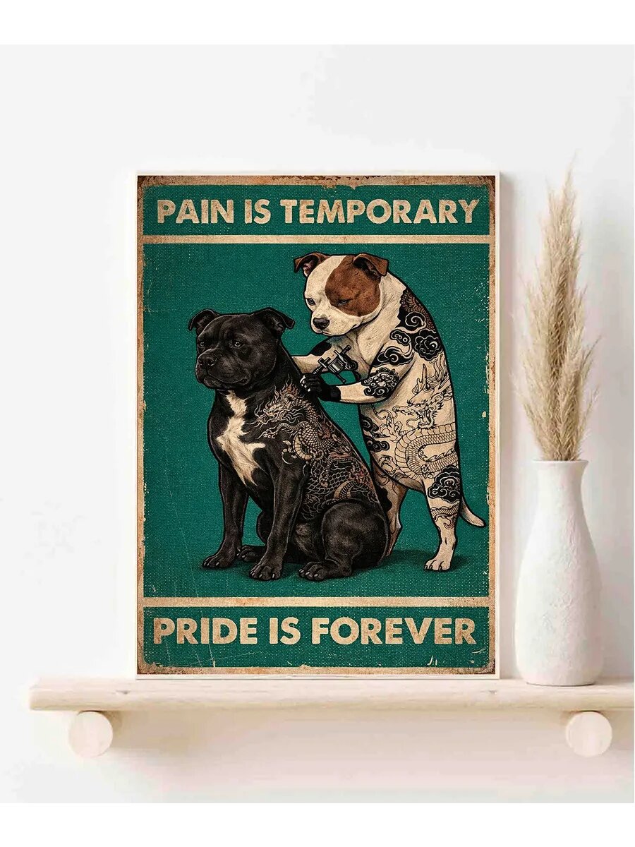 Стаффордширский бультерьер, Pain is Temporary, Tattoo, Плак