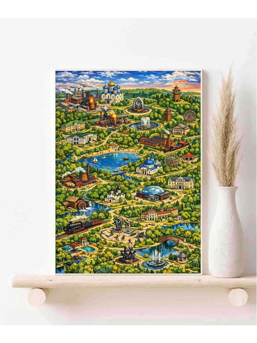 Выкса, Россия, Fantasy MapКарта, Плакат 30x42см