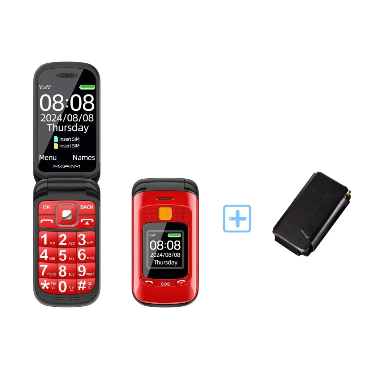 Mafam F899 Старший флип-телефон с двумя экранами, 2 сим, большая Красный, Красный, B-F899Red-Case