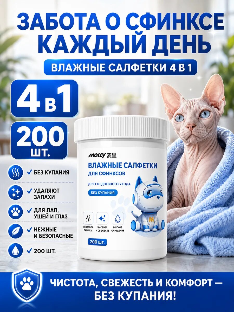 Салфетки для кошек сфинкс для глаз и ушей