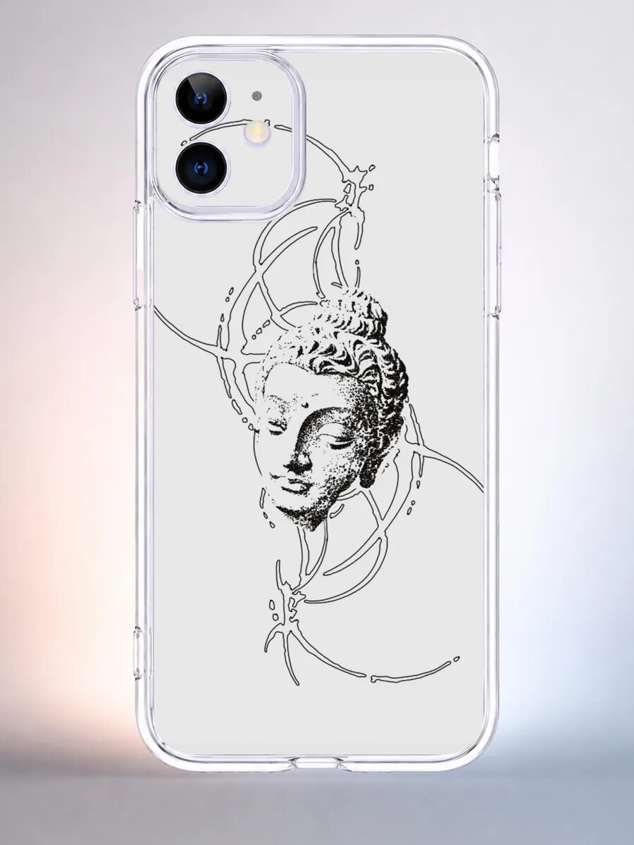 Чехол iPhone 11 голова будды силиконовый прозрачный