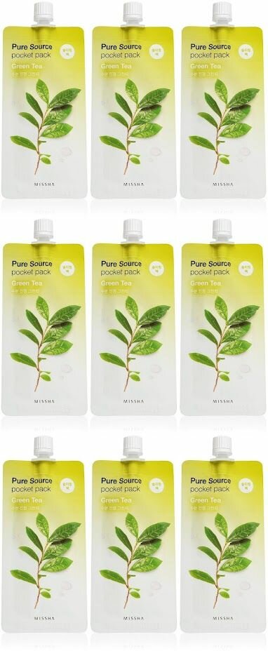 Missha Маска кремовая ночная с экстрактом зеленого чая Pure Source Pocket pack Green Tea, 10 мл, 9 шт/