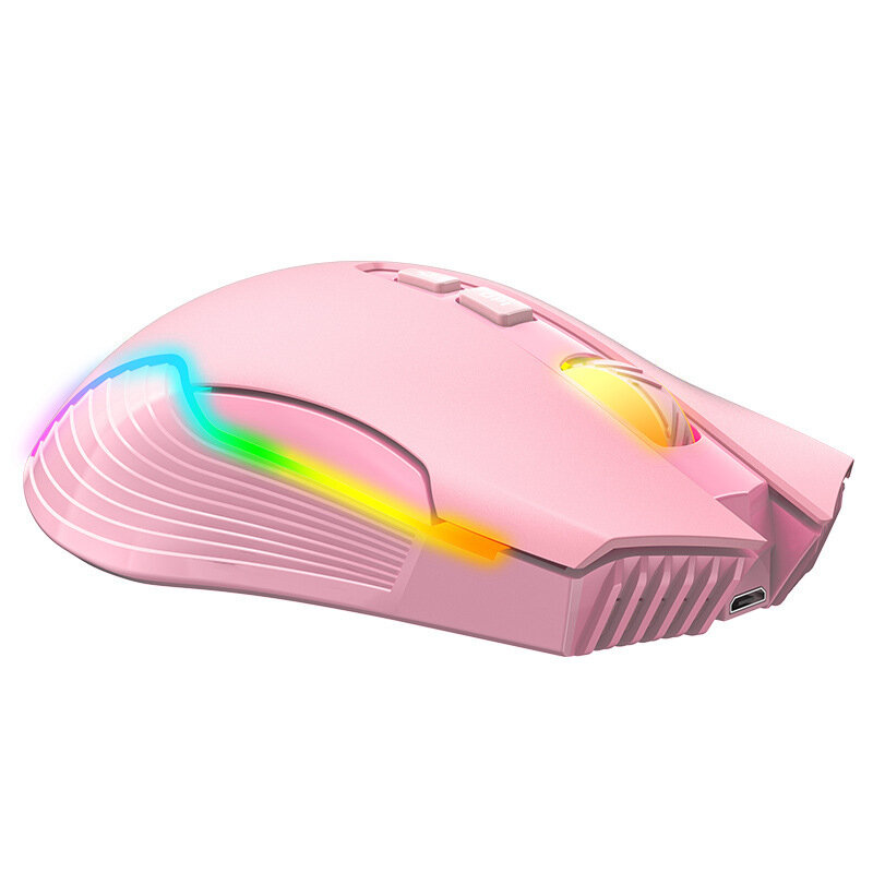 CW905 беспроводная игровая мышь с Bluetooth, USB-зарядкой, RGB-подсветкой и механическими переключателями розовая