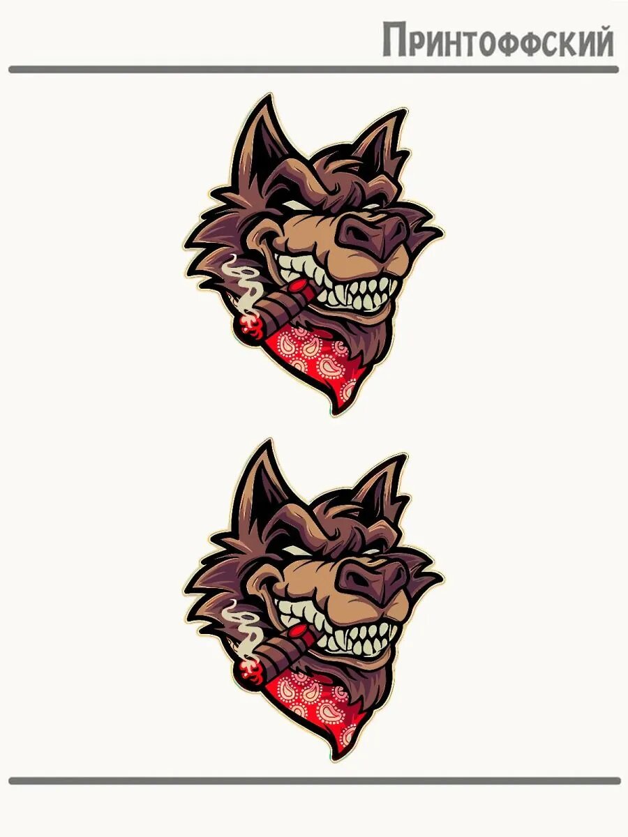 2-е (Две) Термонаклейки модный волк wolf