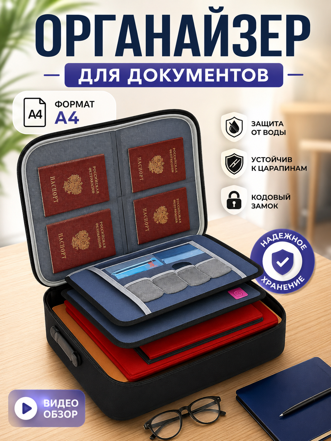 Сумка-органайзер для документов с кодовым замком черная — надёжное хранение и порядок