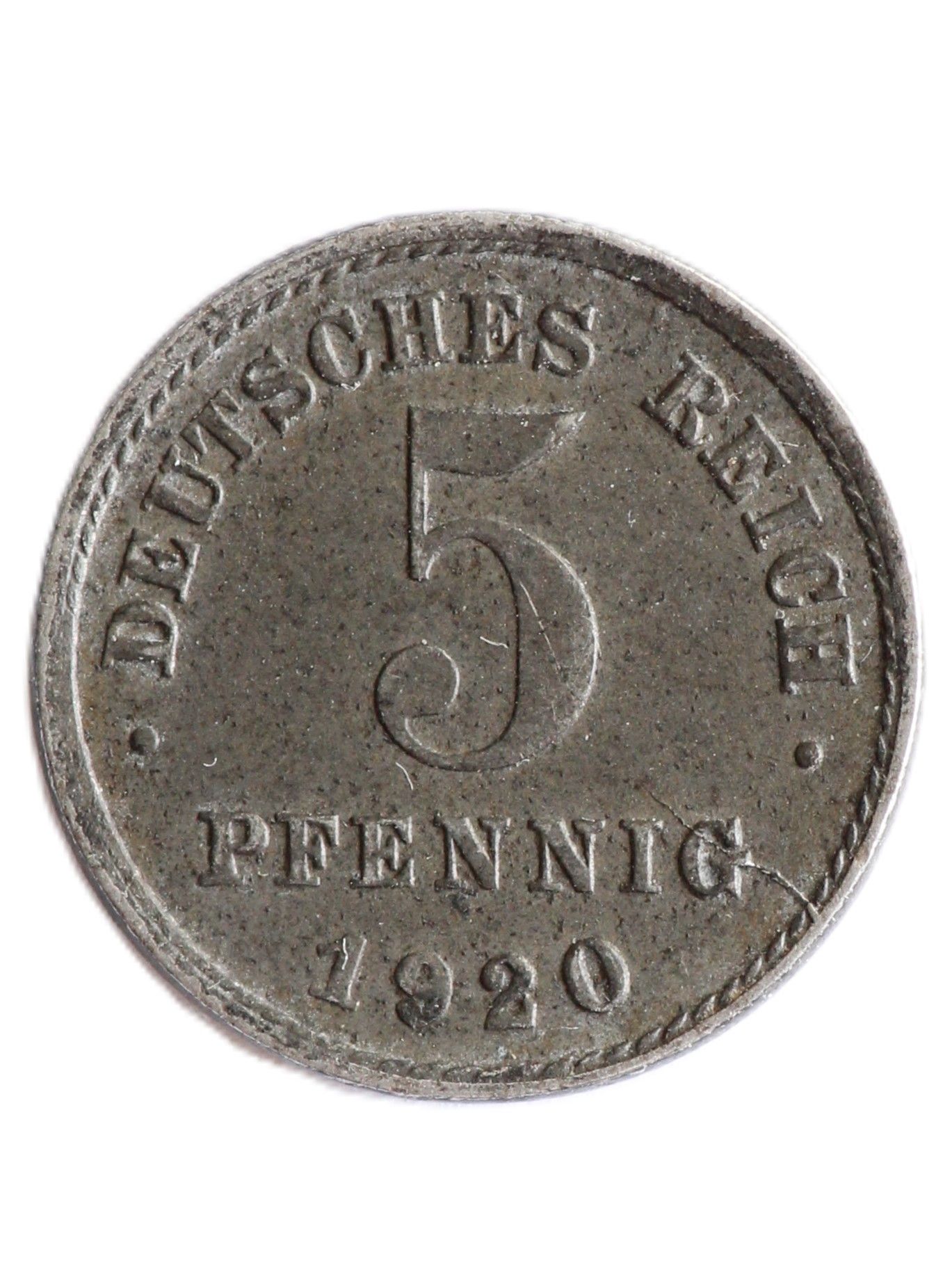 Подлинная монета 5 пфеннигов Германия 1920 года J