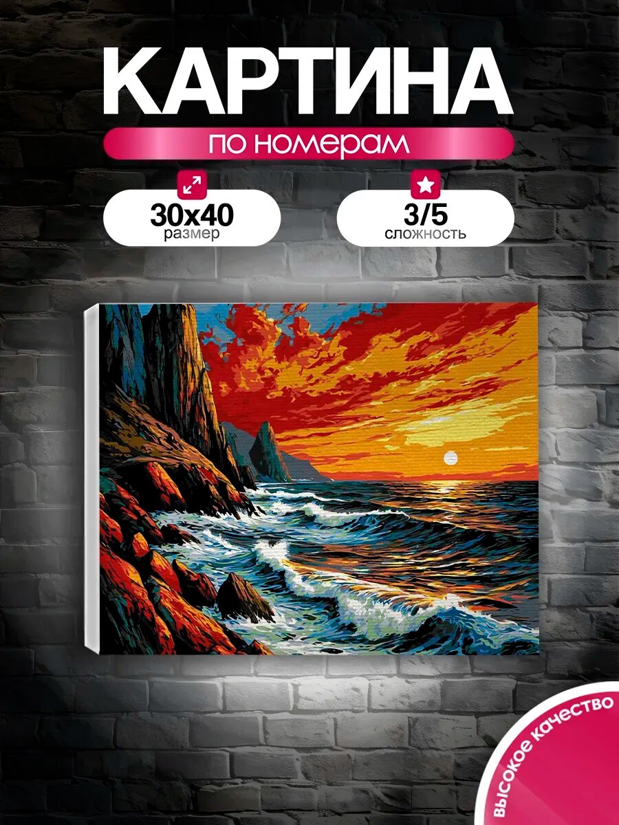 Картина по номерам 30x40 Закат над океаном