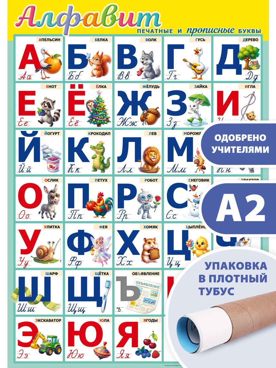 Плакат обучающий по русскому языку алфавит для детей