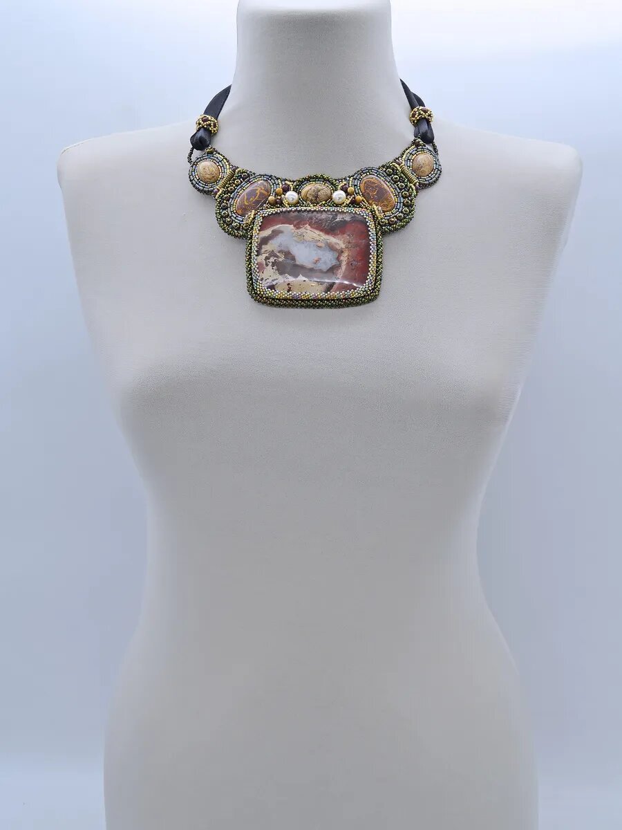 Бусы RINABEAD, бисер, кристалл, яшма, жемчуг Swarovski синтетический