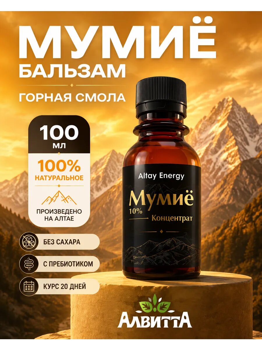 Мумие Алтайское натуральное концентрат 10% 100 мл