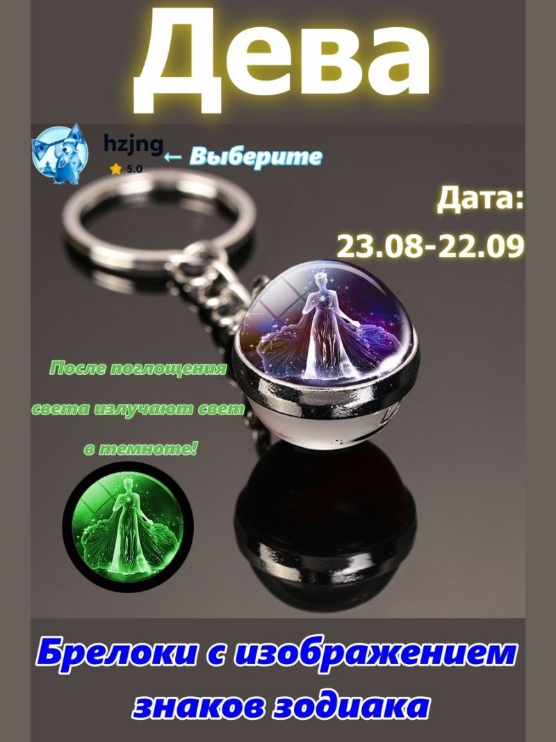 Брелок-талисман со знаком зодиака Дева; светится в темноте; брелок на сумку; оригинальный подарок-амулет на день рождения талисман Дева светящийся брелок на сумку подарок на день рождения