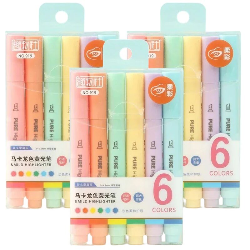 Набор флуоресцентных маркеров пастельных тонов Hopk, 6/18 шт. 3 sets 6 colors