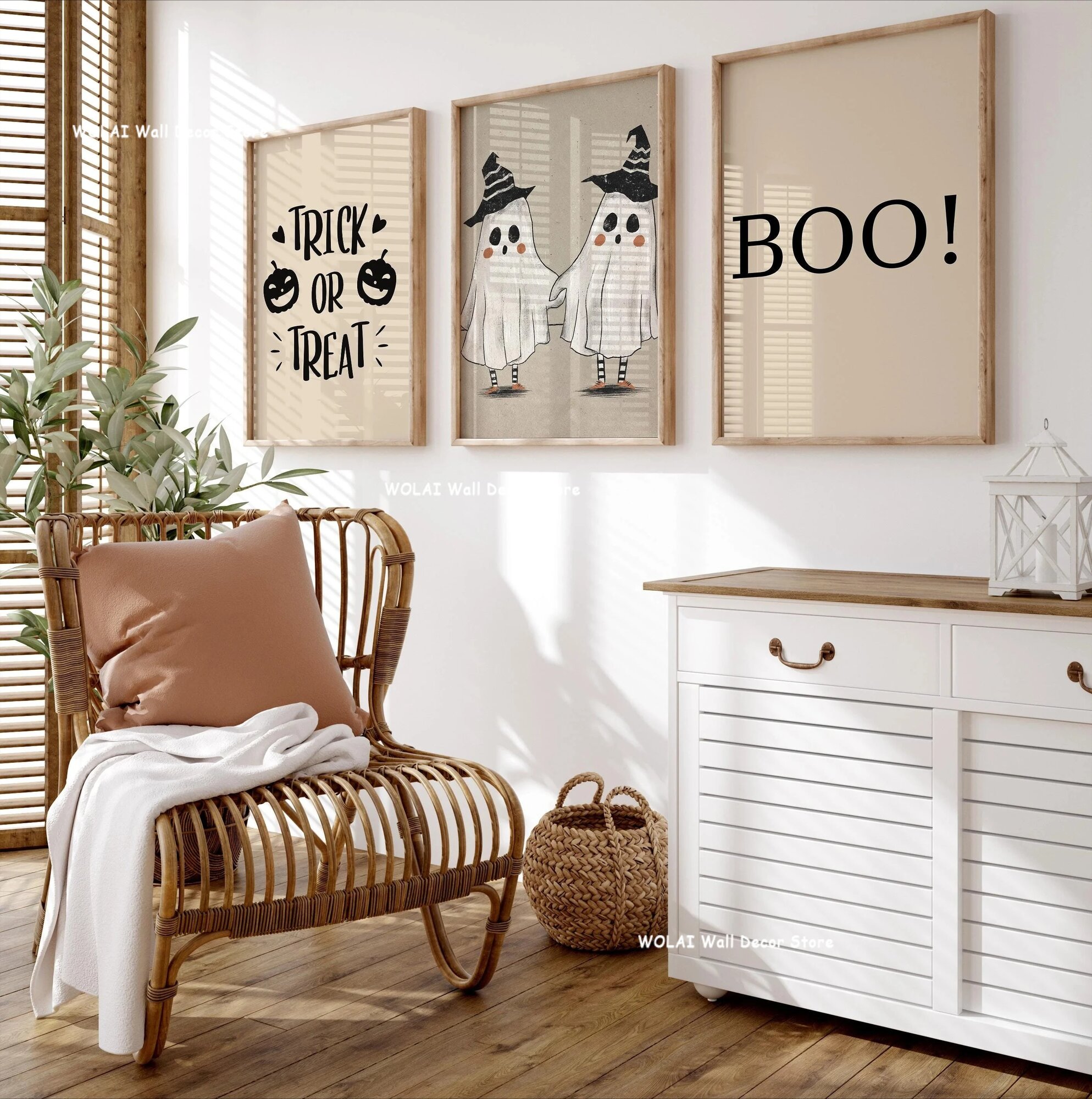 Абстрактный печатный постер "Привет, осень" Бежевый, WO2449-3pcs, 40X60cm No Frame