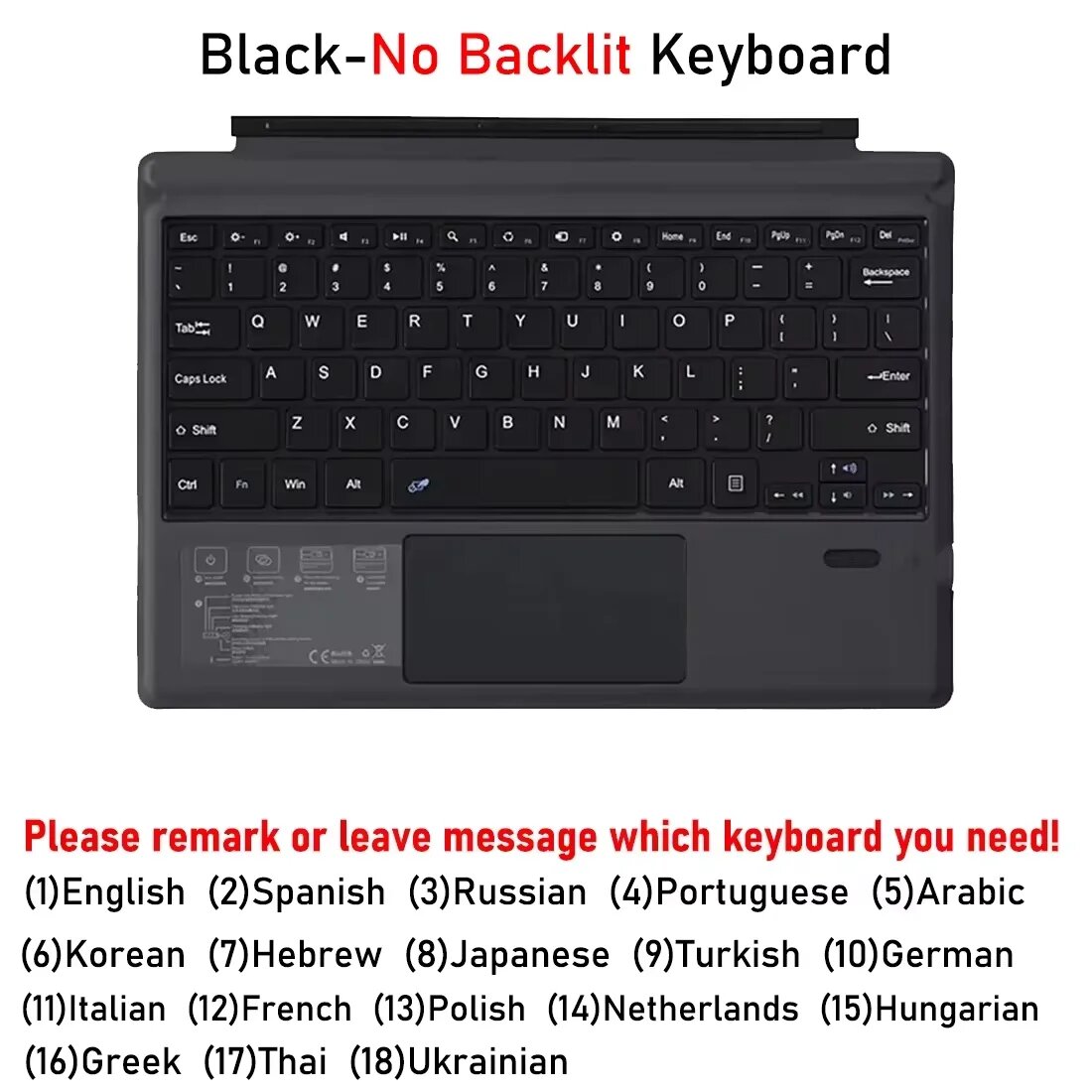 Беспроводная клавиатура для Microsoft Surface Pro 3/4/5/6/7/7+ Russian Keyboard, No Backlit-Black