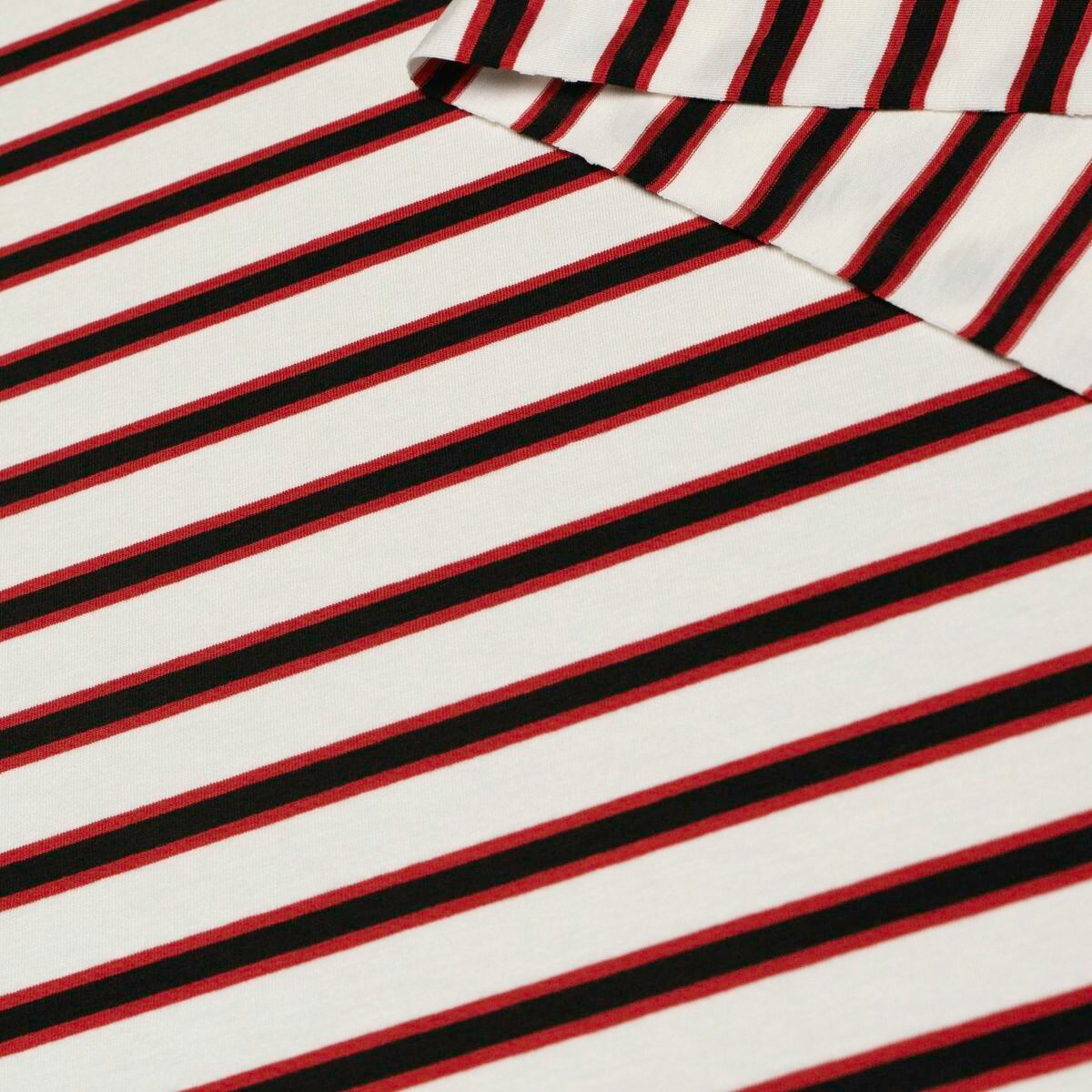 Трикотажная ткань черно-бело-красная полоска, 1,6х1м