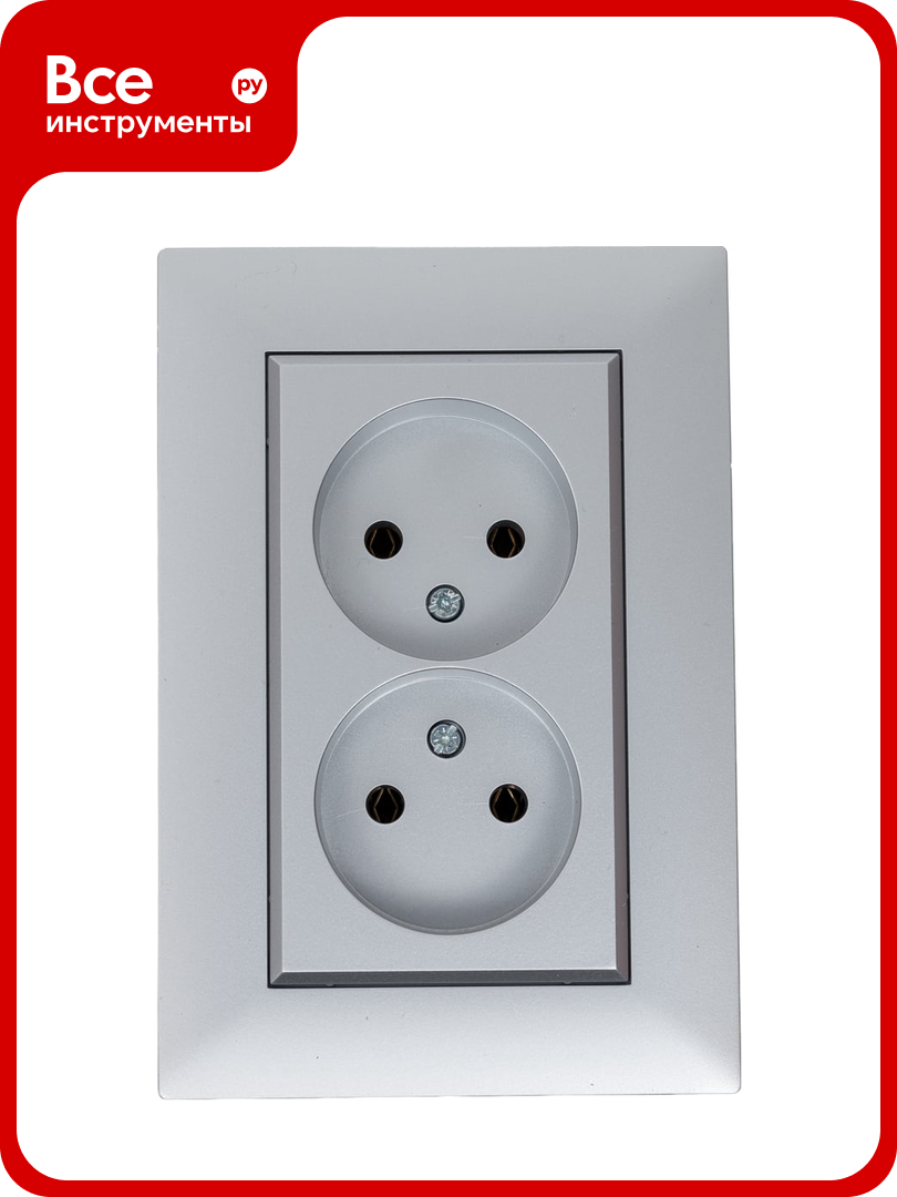 Розетка, MAKEL, MAKEL 2-я без заземления СП KAREA RIZZ 16А IP20 сереб. 88065017, серебряная, высококачественное