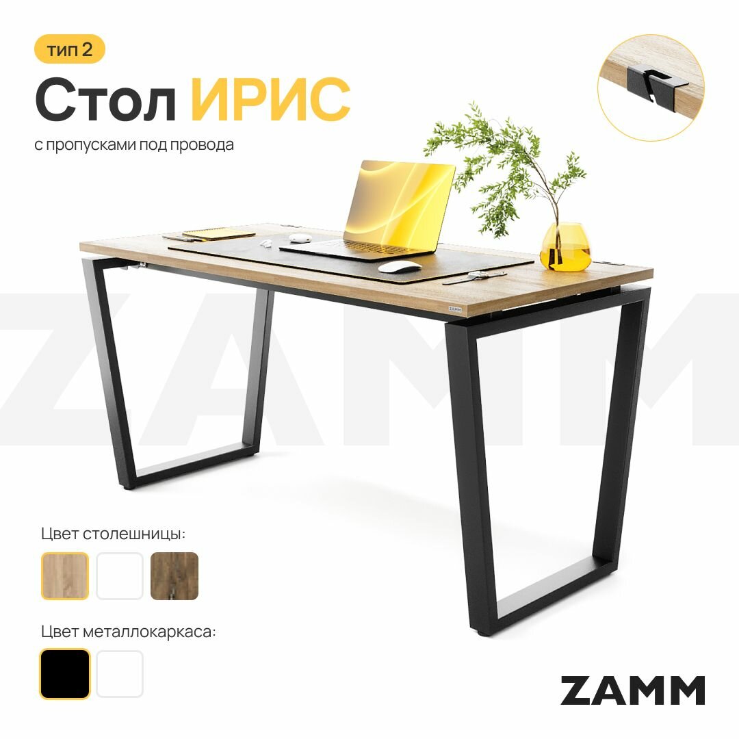 ZAMM Компьютерный стол Лофт, Письменный стол Ирис (Тип 2) с пропусками для проводов 100х70х75