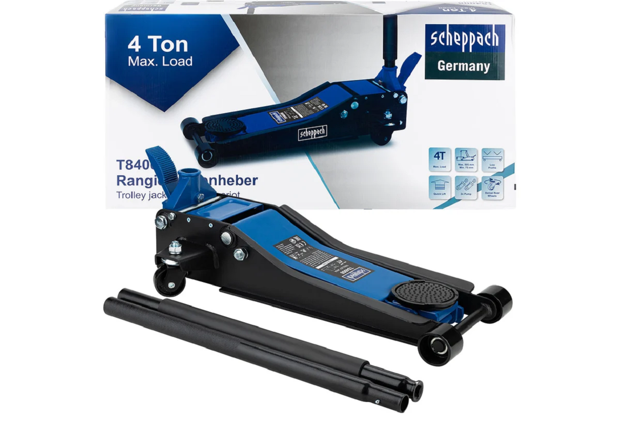 Домкрат подкатной SCHEPPACH 4т, гидравлический, h 75 мм - 505 мм