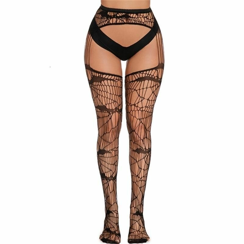 Сетчатые колготки на подтяжках, чулки летучая мышь, комбинезон с длинными рукавами-твердый переплет