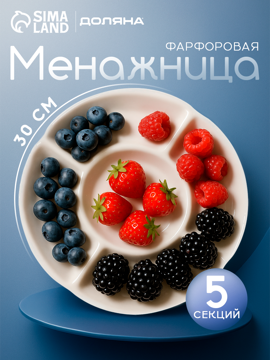 Менажница Доляна White Label, 5 секций, d=30 см, фарфор, белая