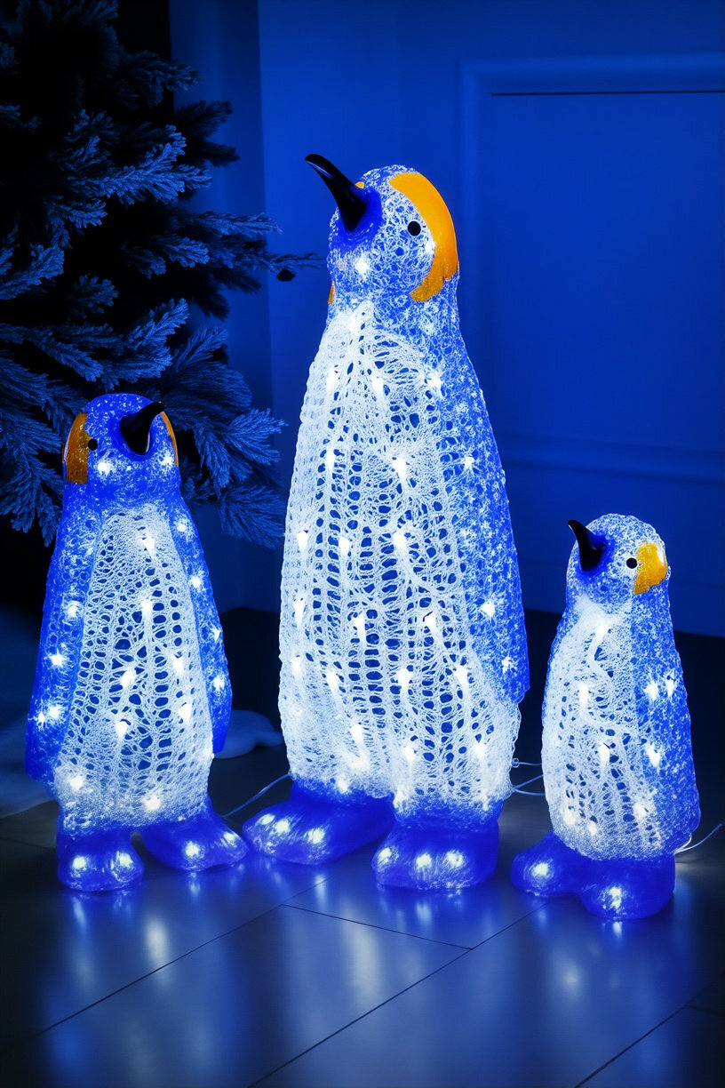 Набор декоративных светящихся фигур пингвины: семейка улльсон, акриловые нити, 144 белых LED-огней, 34-64 см, 3 шт, уличный, Winter Deco 4060415