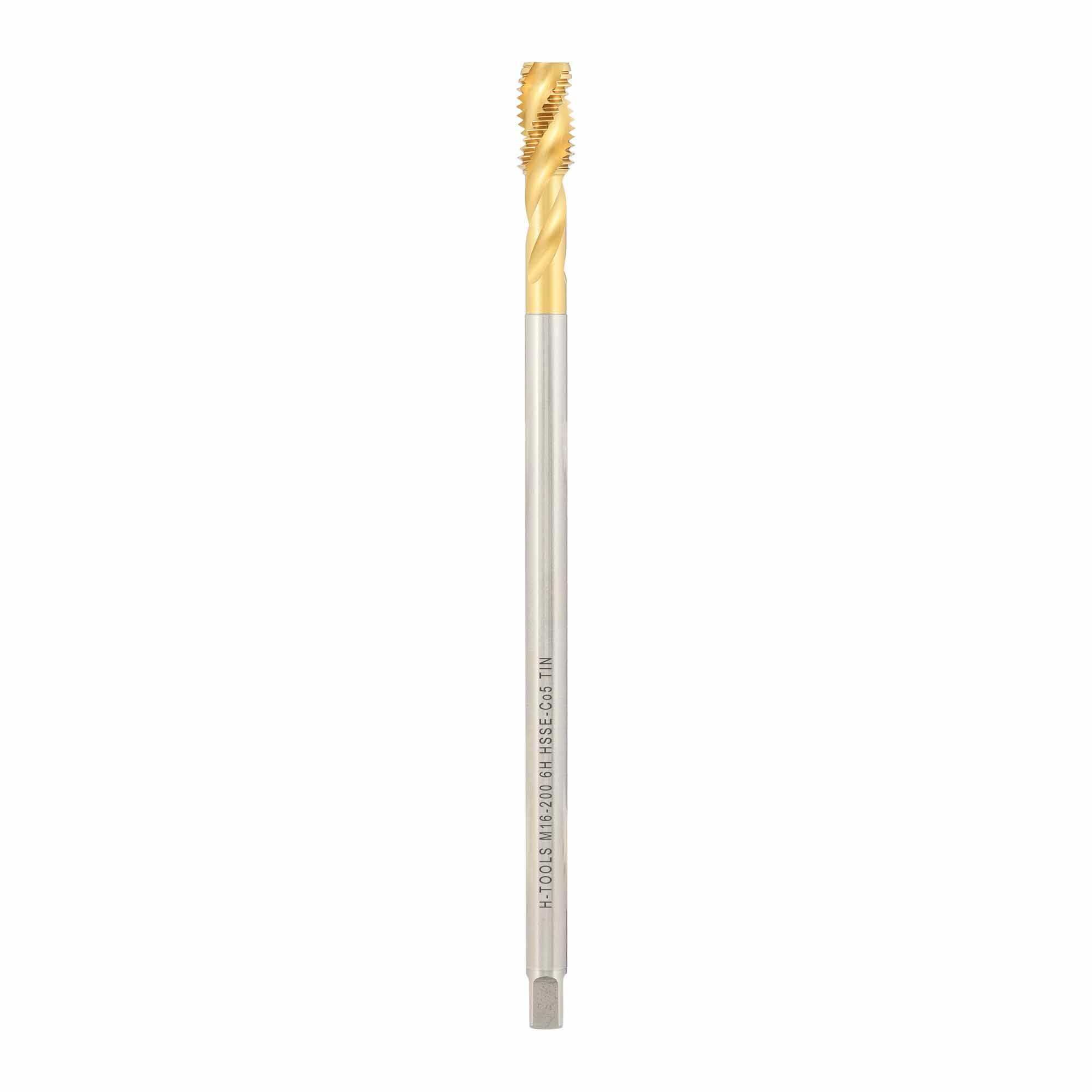 Метчик машинный удлиненный H-Tools М16х2,0 HSSE-TiN 6h C/2-3P R45 200мм 32188THT