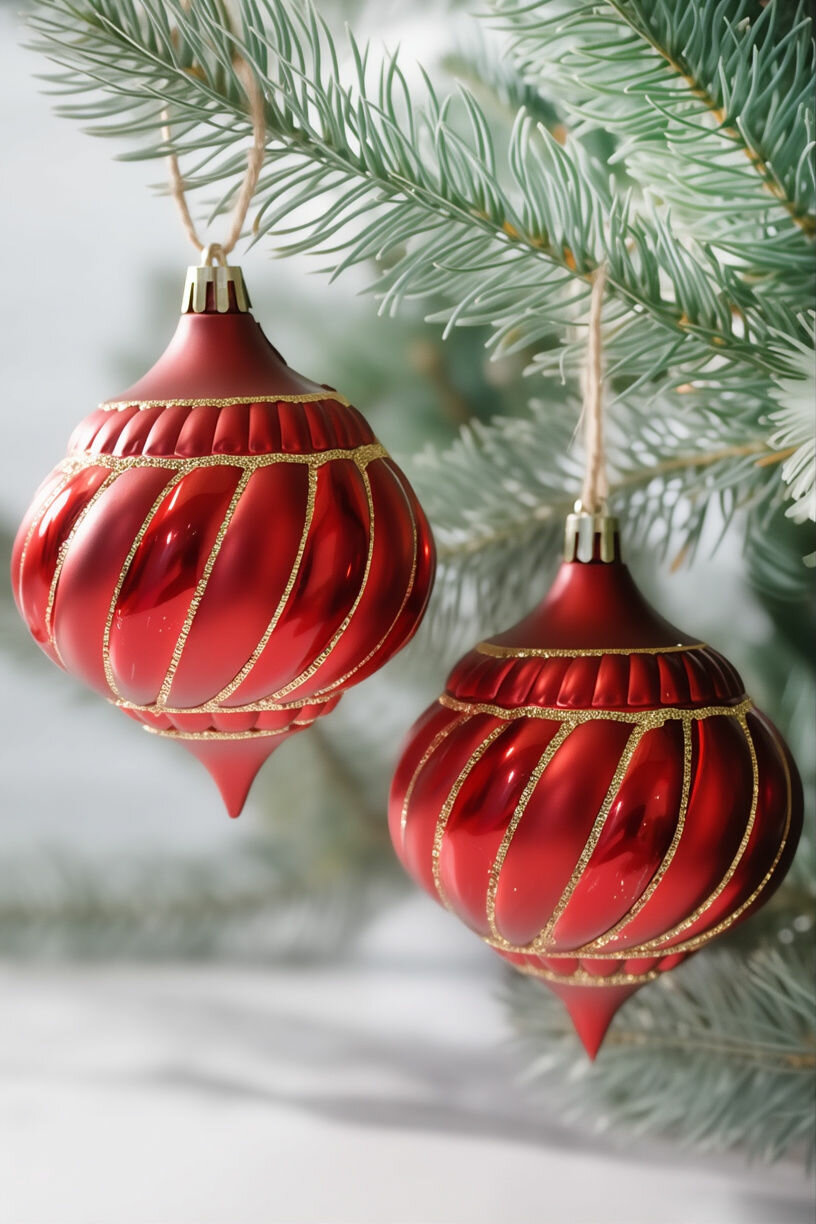 Набор ёлочных шаров-луковок французский квартал, пластик, красный с золотом, 10 см, упаковка 2 шт, Winter Deco 2000083