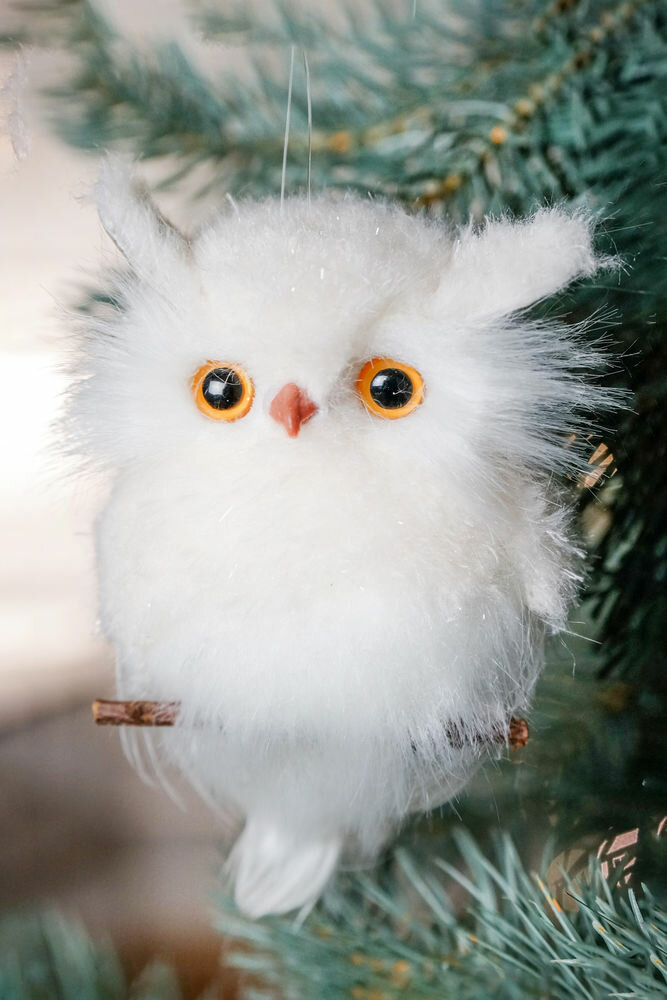 Ёлочное украшение сова исси, искусственный мех, перо, 16 см, Винтер Деко (Winter Deco) 1135241