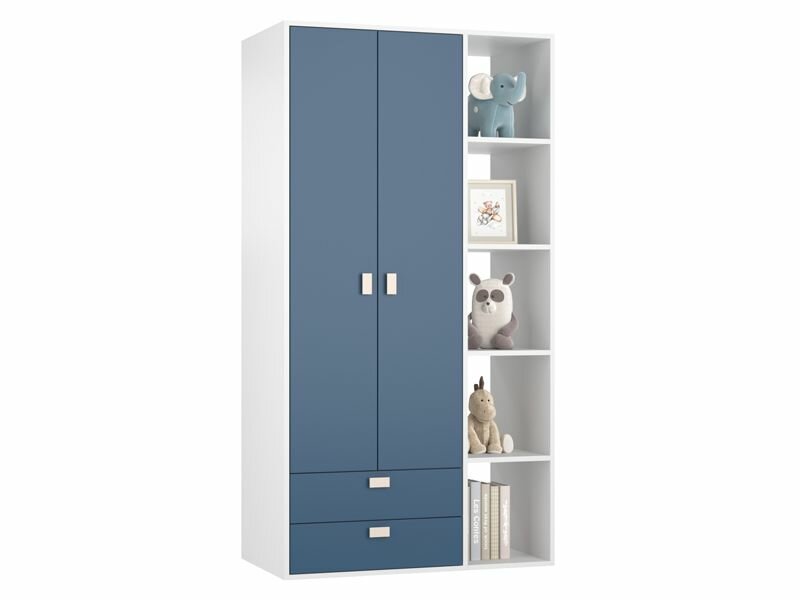 Шкаф распашной в детскую комнату "Озорник 7" 90х170х50 Белый / Альби Полуночно Синий