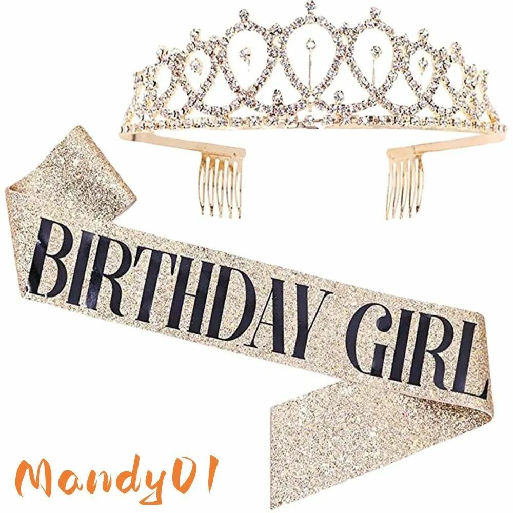 Короны на день рождения для женщин с кристаллами и лента на день рождения для девочек