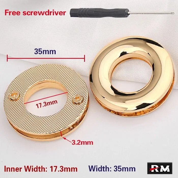 Люверсы с винтом, Аксессуары для сумки из сплава, Застежка, Его также можно использовать для украшения одежды, обуви и головных уборов, Внешний диаметр 35 мм, золотой, 2 шт
