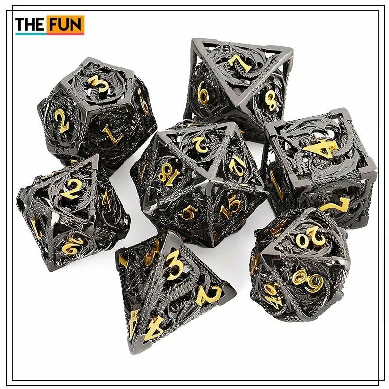 DnD Dragon Dice Set, кубики метал для DnD и настольных ролевых игр (дайсы ДнД) 7 шт.