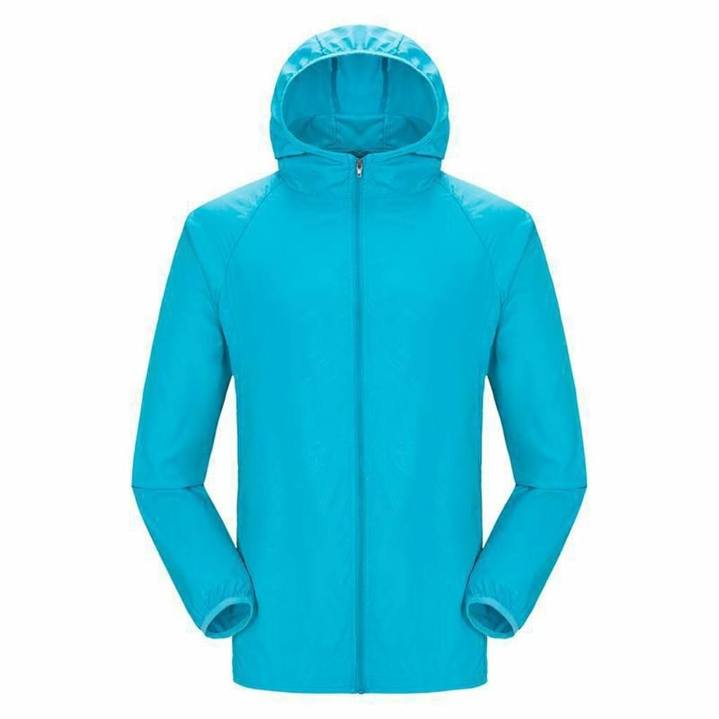 Женские и мужские дождевики с капюшоном, защита от солнца, складные, для велосипедов, Небесно-голубой - 4XL