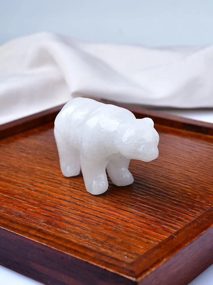 Статуэтка медведя из натурального необработанного камня "белый мрамор" (1шт)